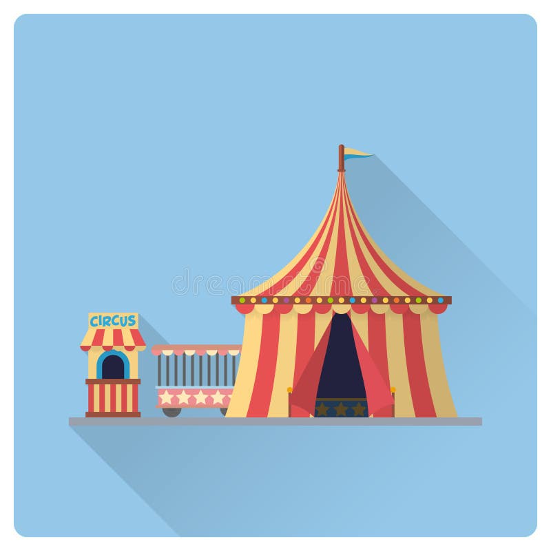 Circus with Box Office Flat Design Long Shadow Vector Illustration ...