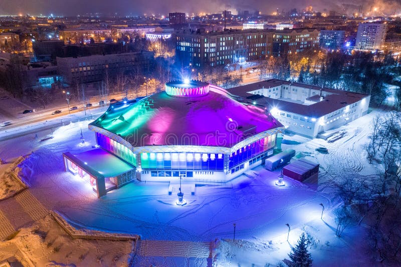 Circus Building with Night Multi Colored Illumination Stock Image ...