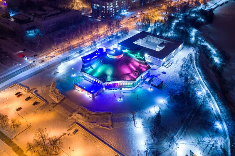 Circus Building with Night Multi Colored Illumination Stock Image ...