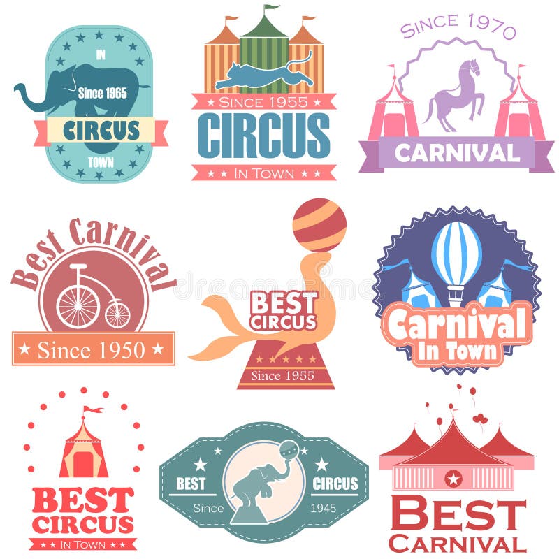 Circus and Carnival Label Tag Sticker for Advertisement Stock Vector ...