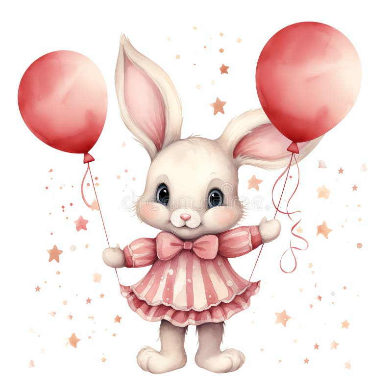 Circus Clown Cute Bunny Pink Cute Bunny Watercolor Stock Illustration ...