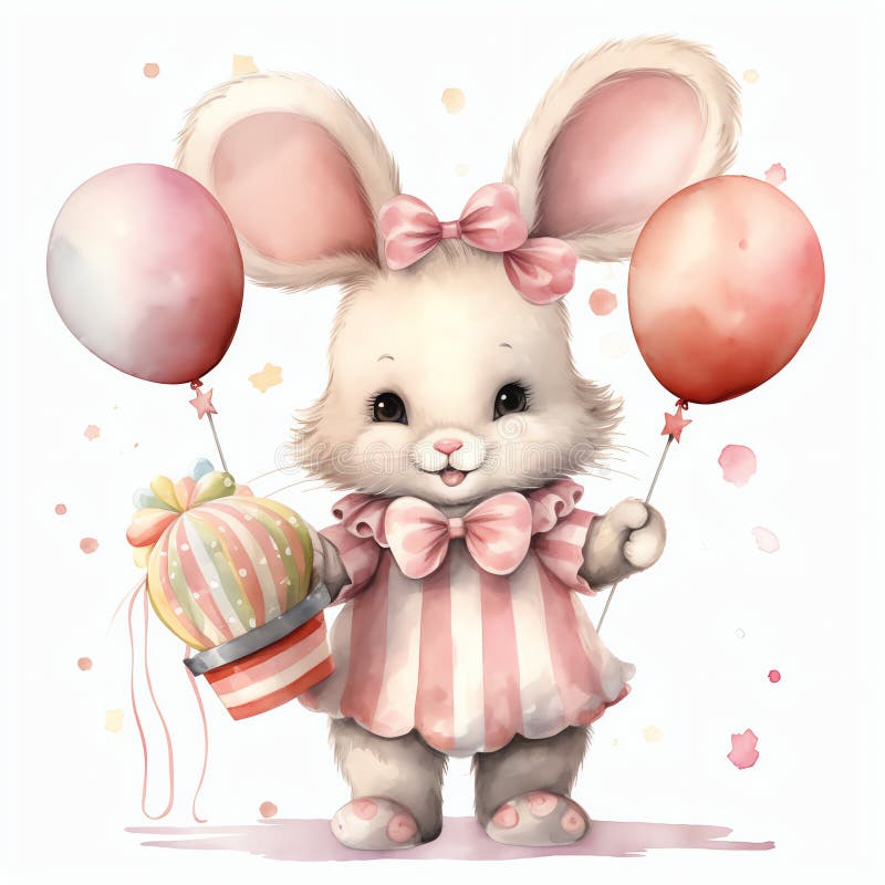 Circus Clown Cute Bunny Pink Cute Bunny Watercolor Stock Illustration ...