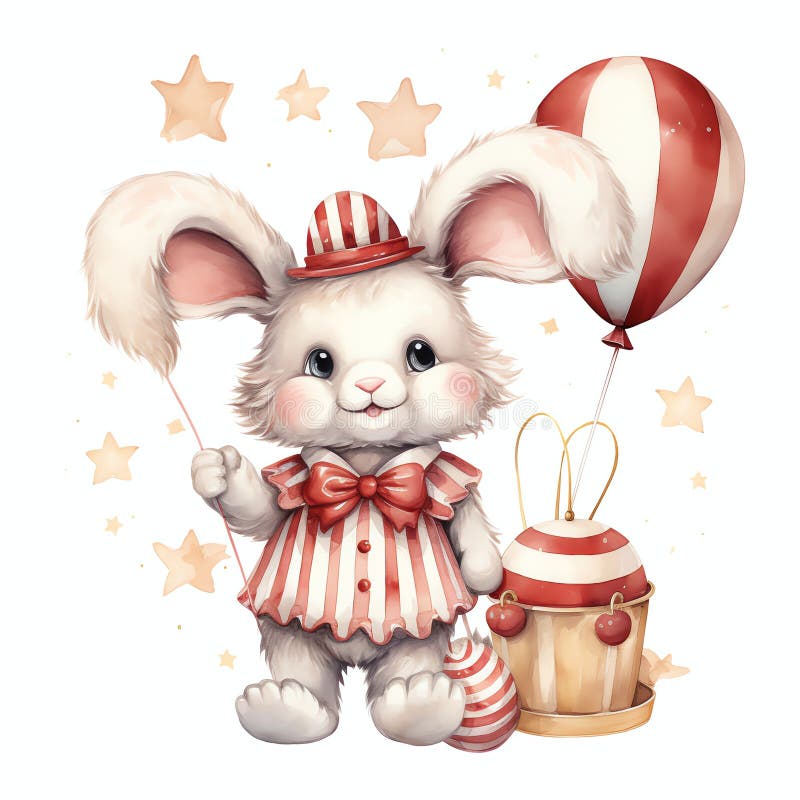 Circus Clown Cute Bunny Pink Cute Bunny Watercolor Stock Illustration ...