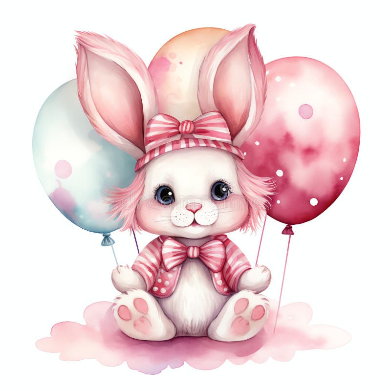 Circus Clown Cute Bunny Pink Cute Bunny Watercolor Stock Illustration ...