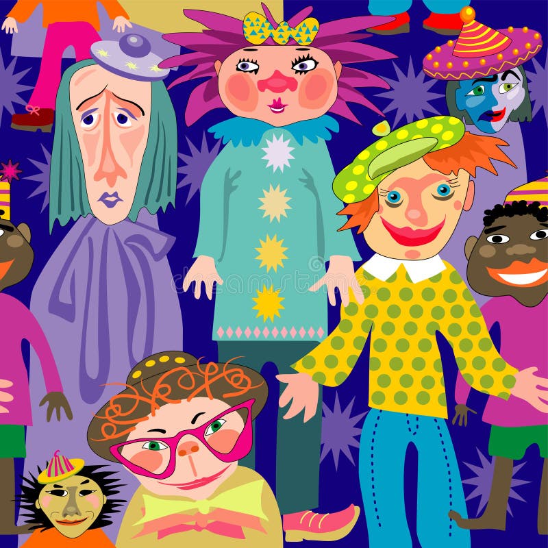 Circus Clowns Seamless Pattern for Fabric or Wallpaper Stock Vector ...