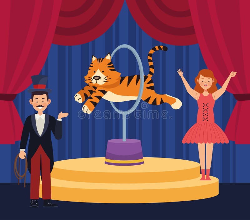 Circus couple and tiger stock vector. Illustration of artists - 239327391