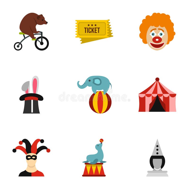 Circus Icons Set, Flat Style Stock Vector - Illustration of magical, drawing: 80762444
