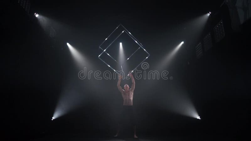 Circus Male Muscular Performer Making Tricks with Juggling Cube Props ...
