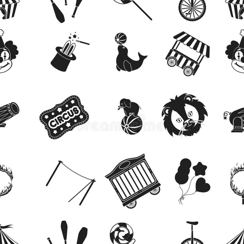 Circus Pattern Icons in Black Style. Big Collection of Circus Vector ...