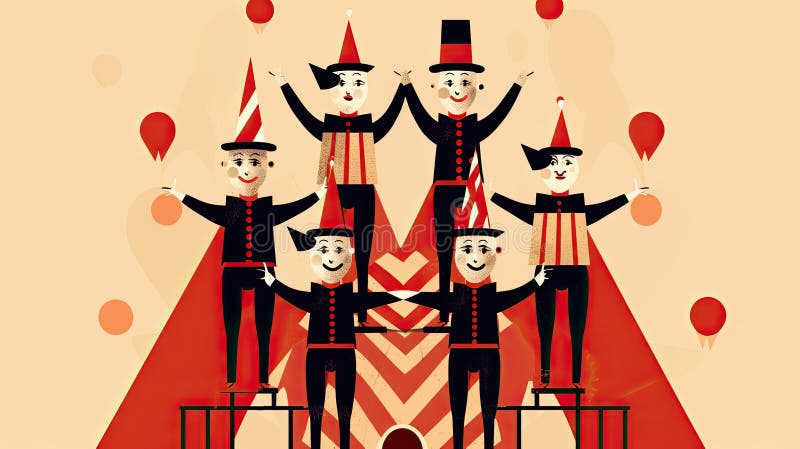 Circus Performance. Group of Clowns Standing on Stage Stock ...