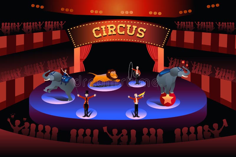 Circus Performance Cartoon Illustration with Power Lifter. Stock ...