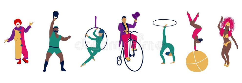 Circus Performers. Set of Hand Drawn Vector Illustrations. Stock Vector - Illustration of ...
