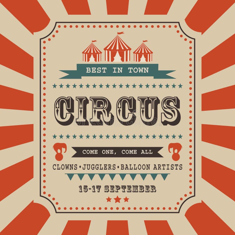 Circus Retro Invitation Poster Template with Tent. Vector Illustration ...