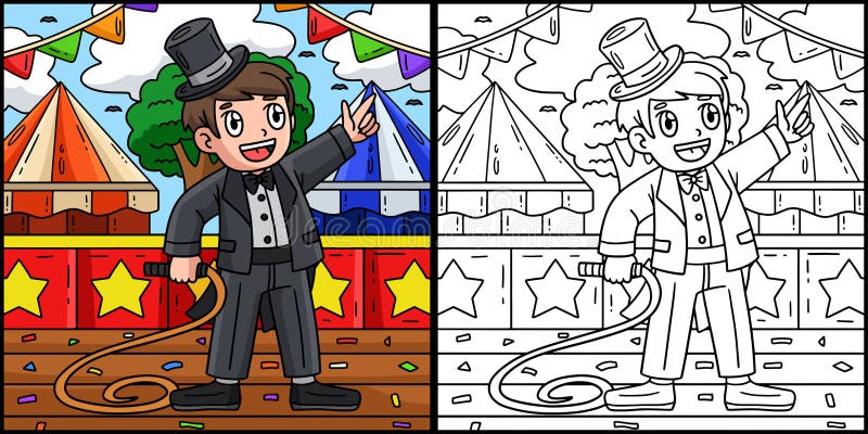 Circus Ring Master with Whip Coloring Illustration Stock Vector ...