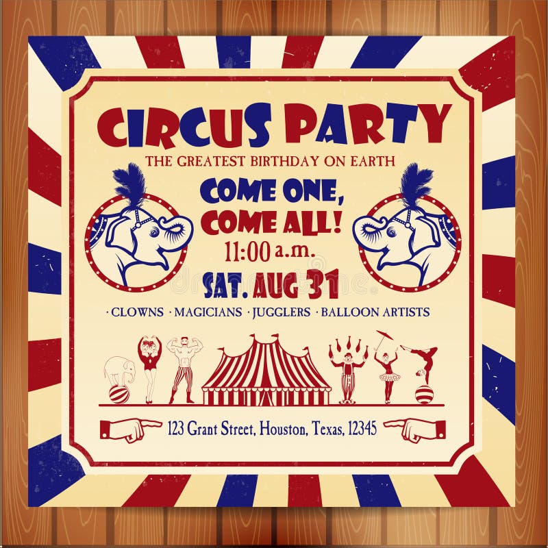 Birthday Card with Circus Ticket Stock Vector - Illustration of retro ...
