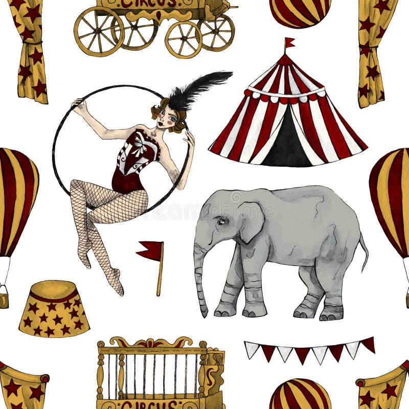 Circus Seamless Pattern. Circus Tent, Elephant, Balloon, Flags Stock ...