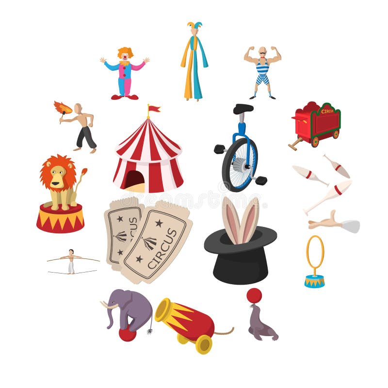 Cartoon Happy Circus Show Icons Collection Stock Vector - Illustration ...