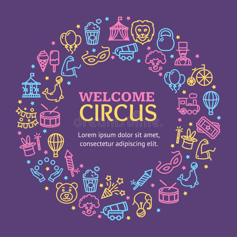 Circus Signs Round Design Template Thin Line Icon Concept. Vector Stock ...