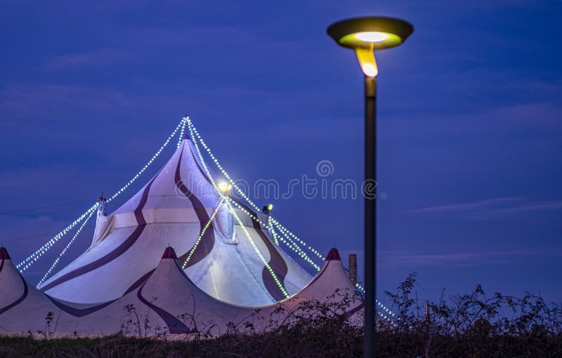 Circus Structure with Street Lamp by Night Stock Photo - Image of ...