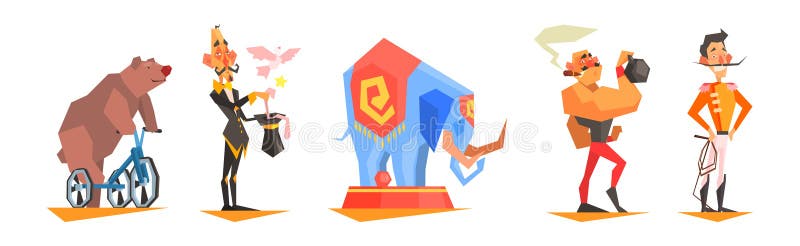 Circus Tame Animal and Entertainer Perform Show Vector Set Stock Vector ...