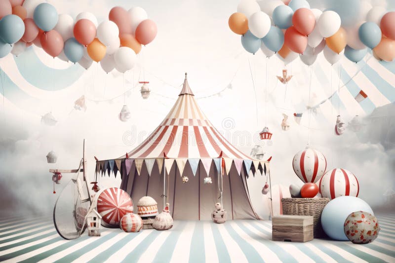 Circus Tent with Balloons and Decorations. 3D Rendering Stock Vector ...