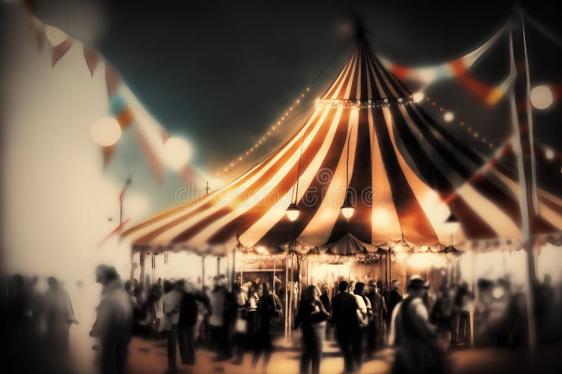 Circus Tent with Crowd of People at the Fair. 3D Rendering Stock ...