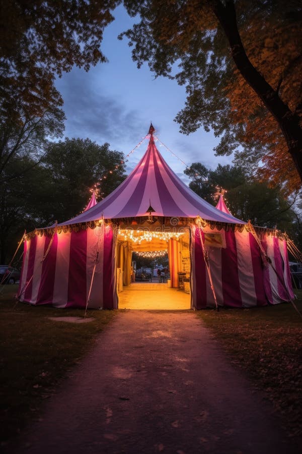 Circus Tent Entrance with Glowing Lights at Twilight Stock Illustration ...