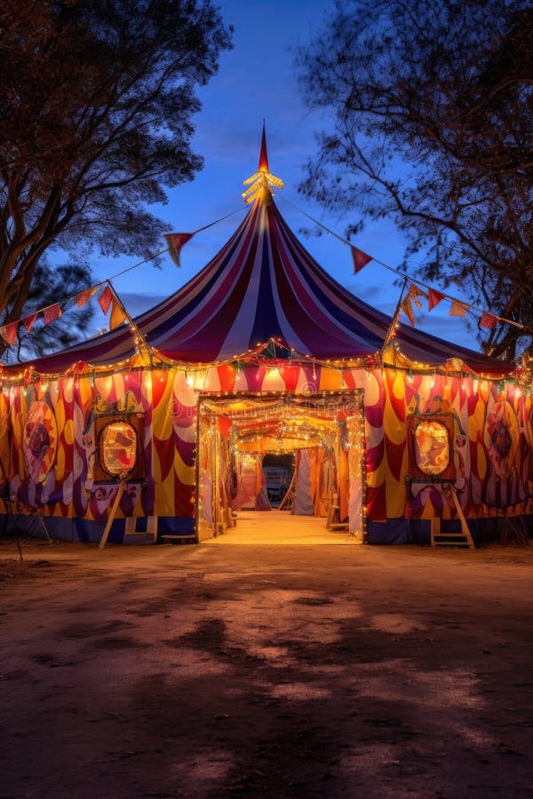 Circus Tent Entrance with Glowing Lights at Twilight Stock Illustration ...