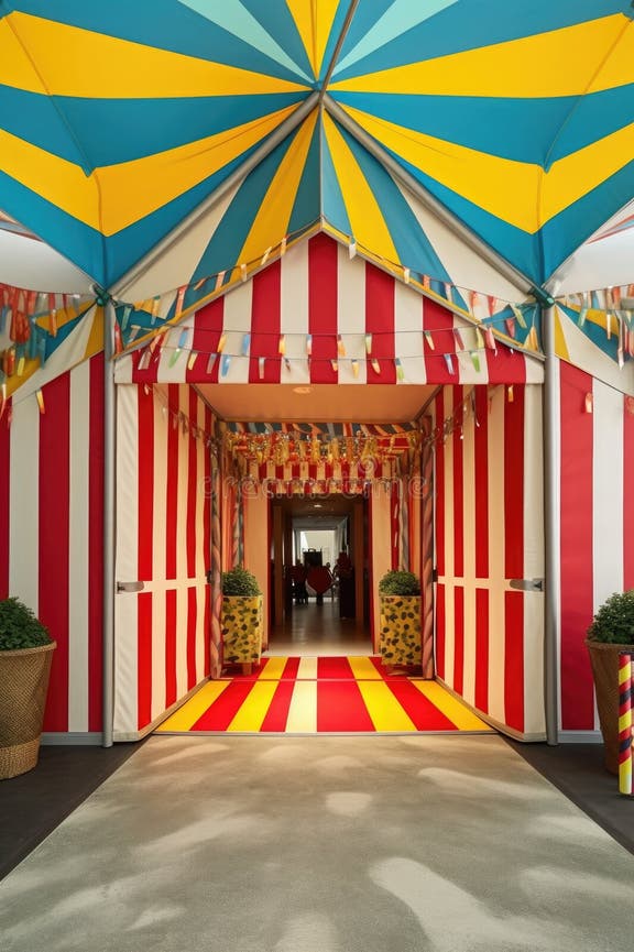 Circus Tent Entrance with Striped Pattern and Flags Stock Image - Image ...