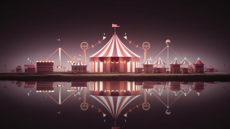 A Circus Tent with Lights and Flags on a Lake, AI Stock Image - Image ...