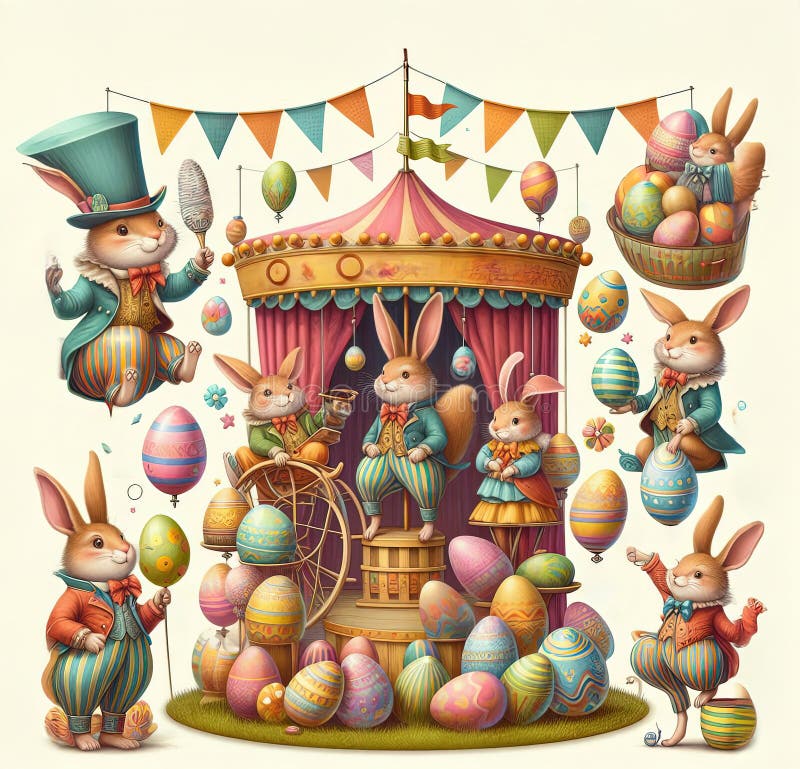 A Circus Tent and Many Different Rabbit Actors Stock Illustration ...