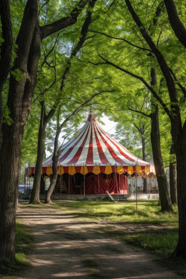 Circus Tent in a Park Surrounded by Trees Stock Illustration ...