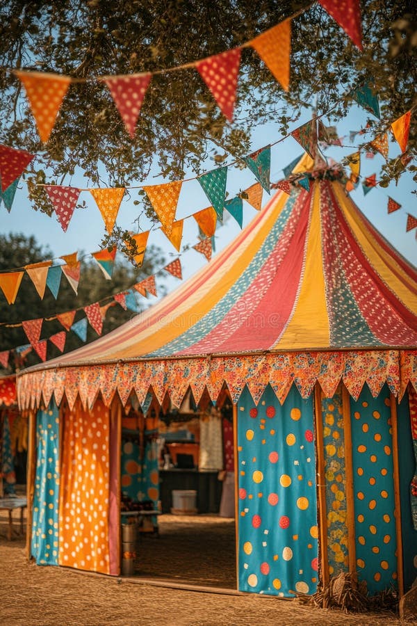 Circus Tent, a Vibrant Circus Tent Adorned with Colorful Flags and ...