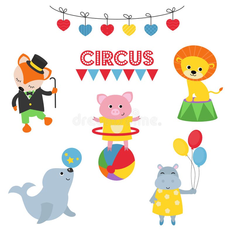 Set of circus animals. stock vector. Illustration of cute - 128273577