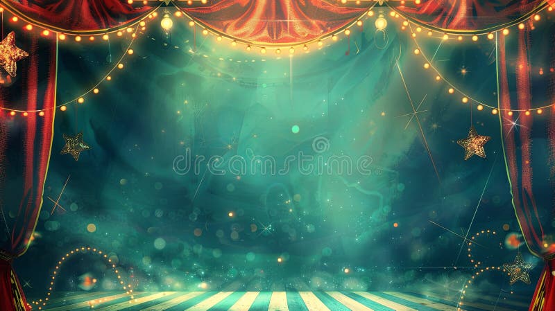 Circus-themed Background Featuring a Stage with Red Curtains, Star ...