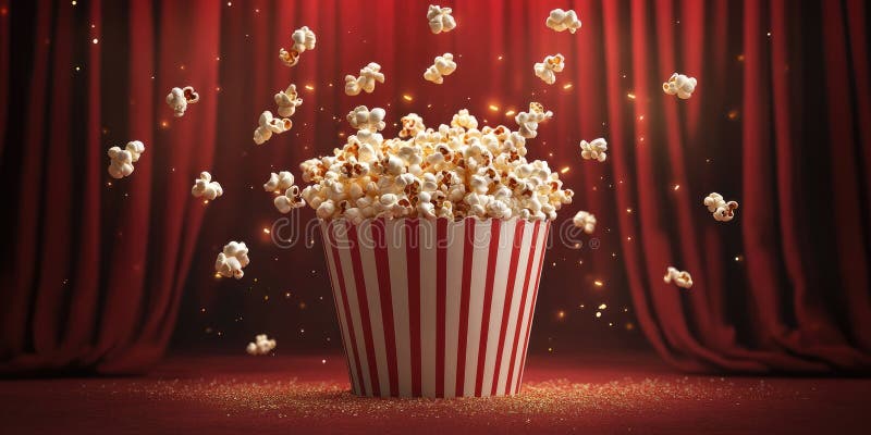 Circus-themed Popcorn with Striped Container and Sparkling Copy Space ...