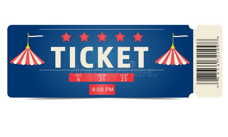 Circus Ticket on Blue Background. Fair. Pass. Barcode Stock Vector ...