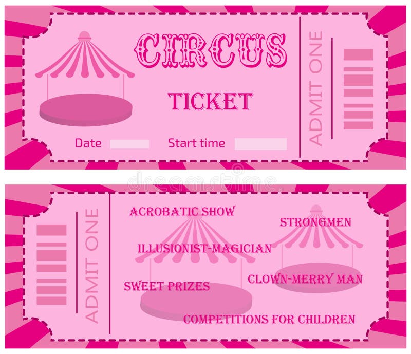 Circus ticket in pink stock vector. Illustration of circus - 255299821
