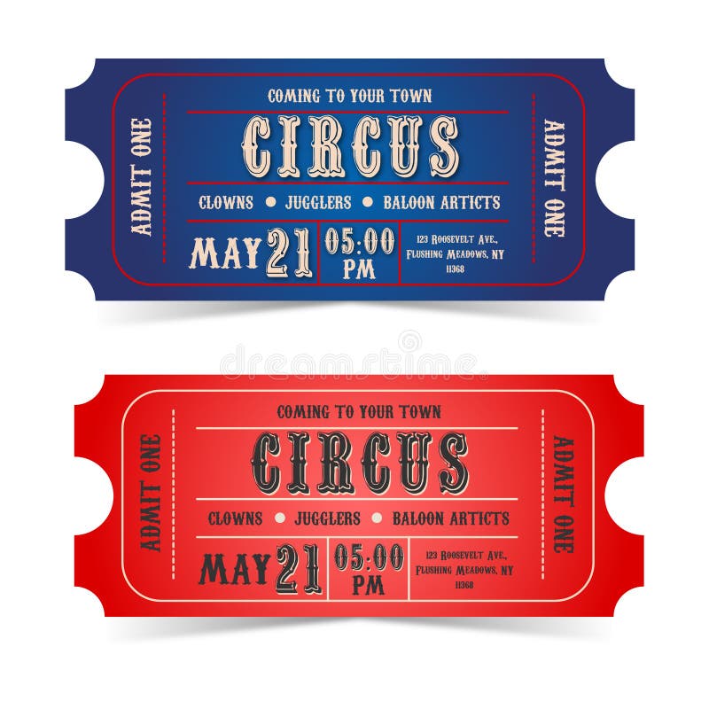 Circus Tickets, Performance in Bright Red and Blue Colors. Vector Stock ...