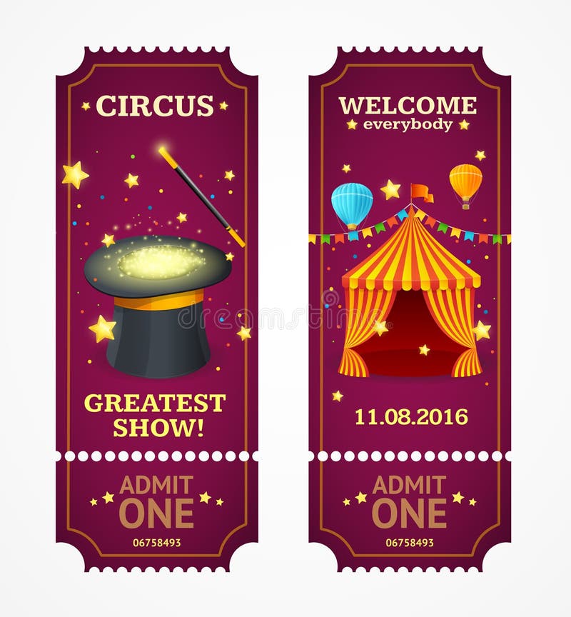 Circus Tickets Set. Vector stock vector. Illustration of comic - 68623973