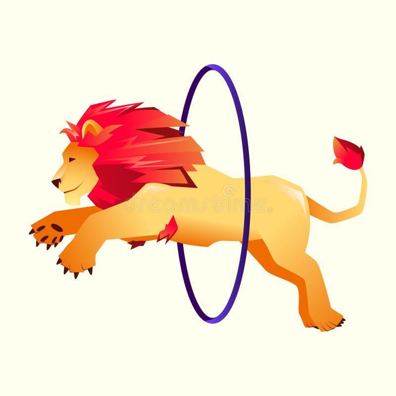 Circus Trained Wild Animals Performance. Gradient Lion Jumps Over the ...