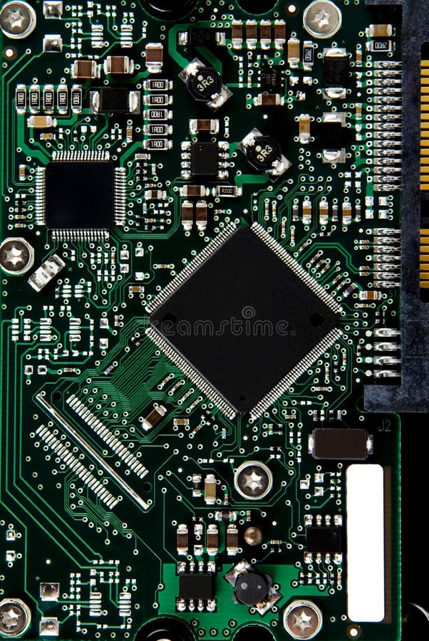 Green Circut Board with Chips, Semiconductors and Resistors Stock Photo ...