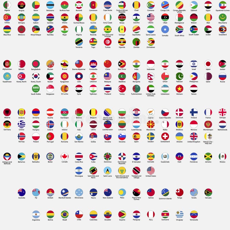 Alla Flaggor Av Världen I Alfabetisk Ordning Runda Glansig Stil För ...