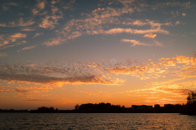 Cirrocumulus Clouds Sunset Sky Landscape Stock Image - Image of heaven ...