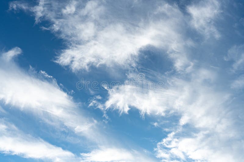Cirrus is Cloud Stripe, White, Feathery, Ice Crystal. Blue Background ...