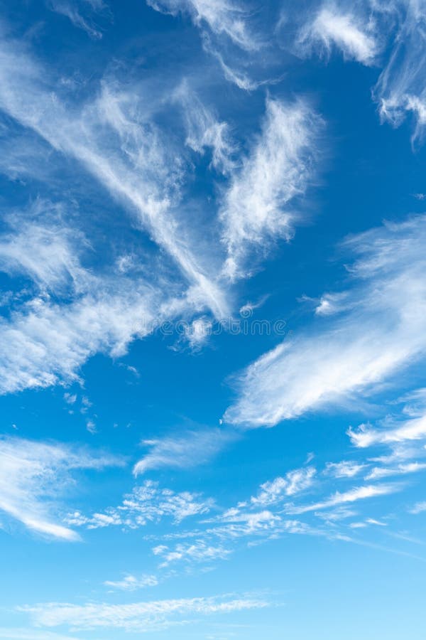 Cirrus is Cloud Stripe, White, Feathery, Ice Crystal. Blue Background ...