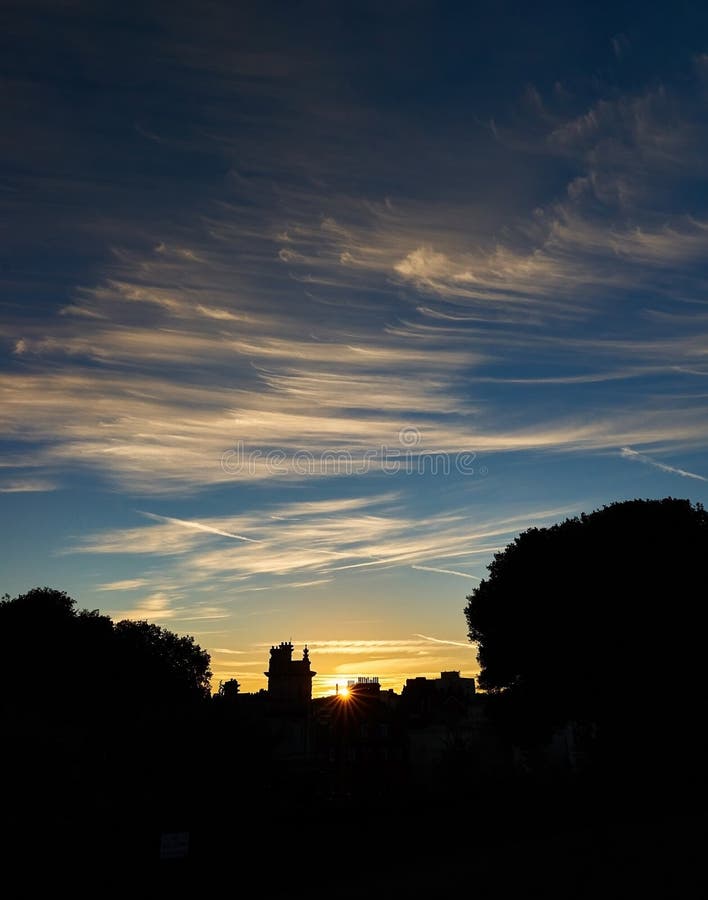 Cirrus Clouds and Sunset Over the Skyline of Ramsgate Stock Image ...