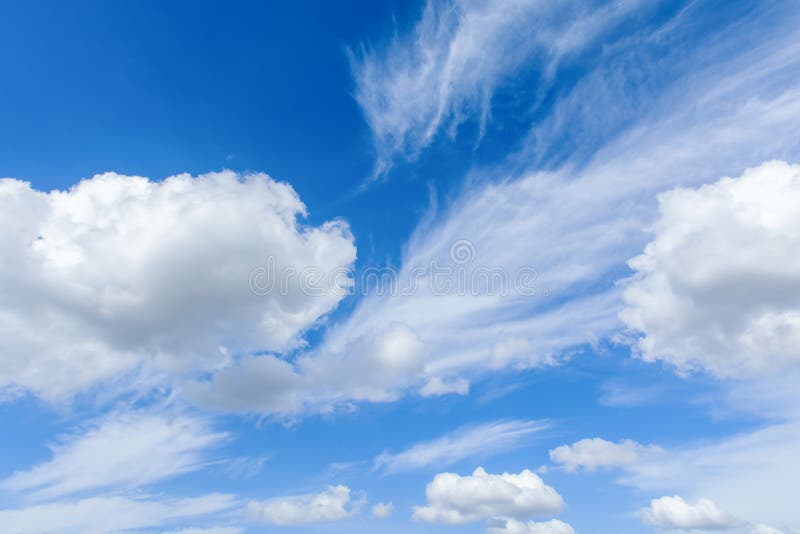 Cirrus and Cumulus Clouds on Blue Sky Background. Stock Photo - Image ...