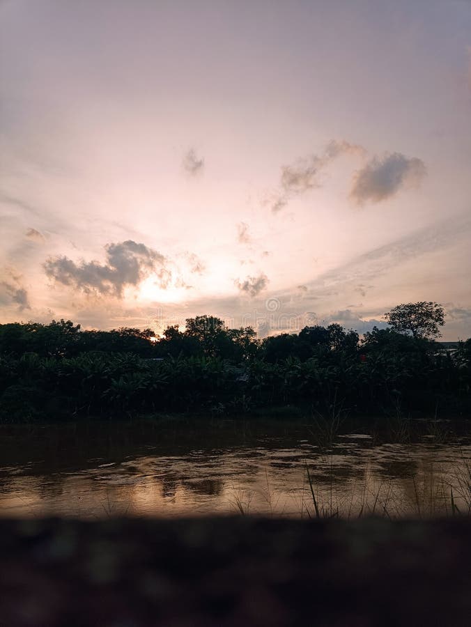 Cisadane River Side Sunset with Dark Cloud Stock Image - Image of cloud ...
