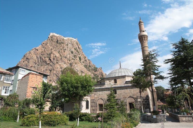 Citadel and Mosque in Afyon, Turkey Stock Image - Image of minaret ...